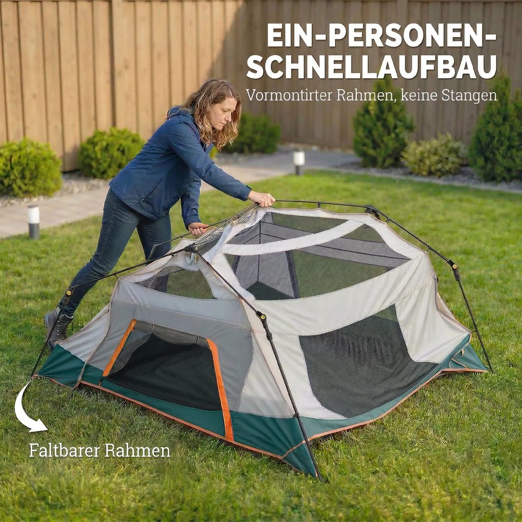 Outsunny rodinný stan pro 4–6 osob — voděodolný 3000 mm, odnímatelný vršek pro pozorování hvězd, UV30+ — zelený
