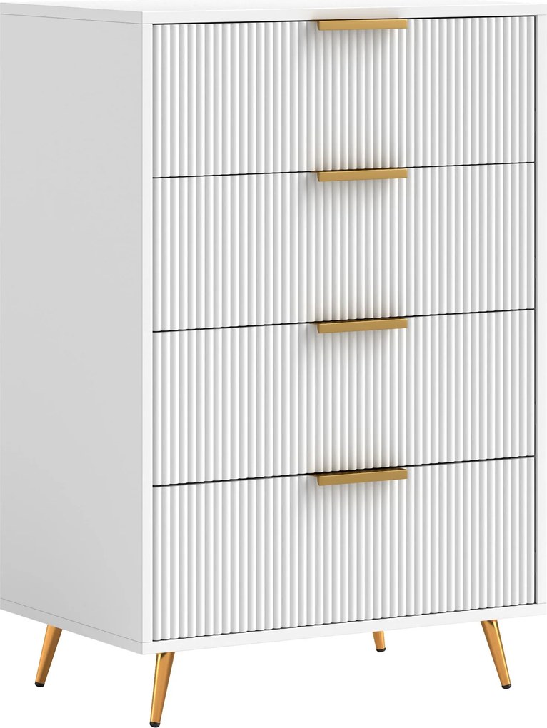 HOMCOM Skříňka se 4 zásuvkami – Moderní komoda s vlnitým designem, bezpečnostní systém proti převrácení, 60x40x90 cm, bílá | Aosom