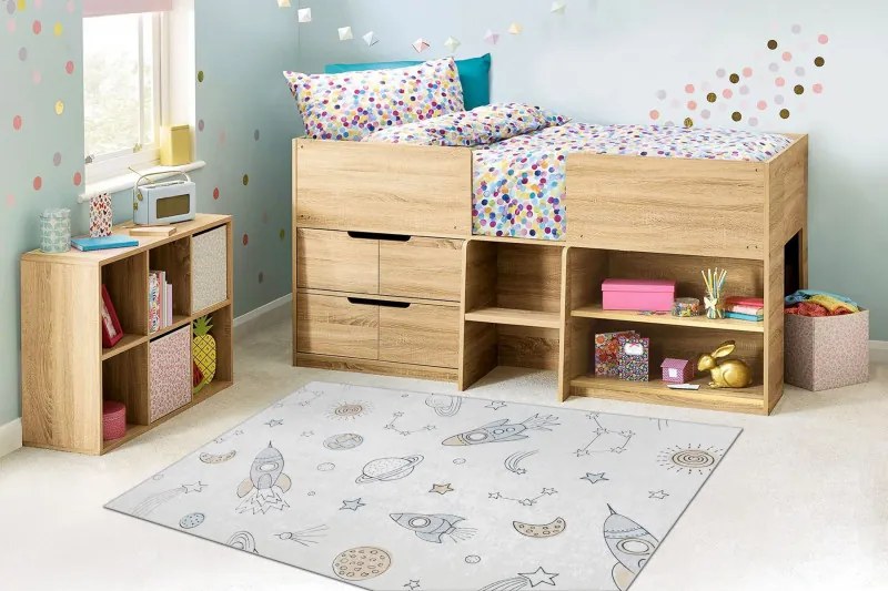 Dywany Łuszczów, Dětský kusový koberec Bambino 1278 Space rocket cream, 140x190, vícebarevná, dětský pokoj