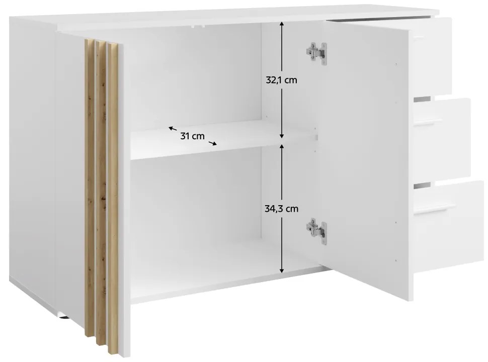 Kondela Komoda, 2D3S, bíla/dub artisan, TOLIS TYP 3