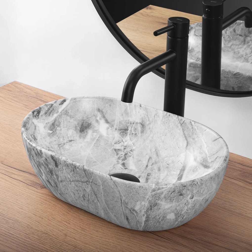Rea Amelia Mini STONE MATT, umyvadlo na desku 380x260x130 mm, šedá-imitace kamene, REA-U9109