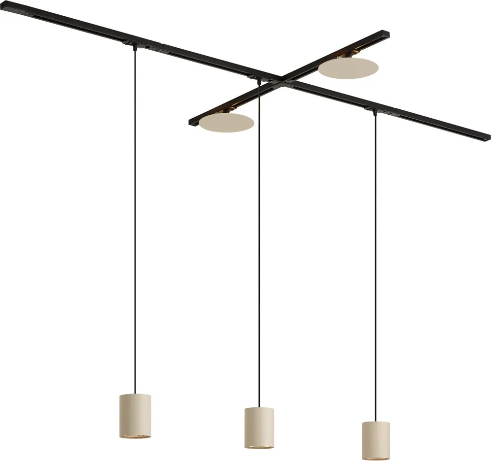 Moderní kolejnicový systém černý se 3 závěsnými svítidly a 2 béžovými stropními svítidly 1-fázový - Iconic Holt Pulley