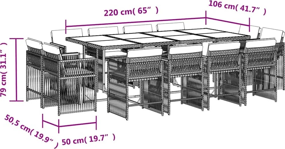 13dílný zahradní jídelní set s poduškami béžový polyratan 3211762