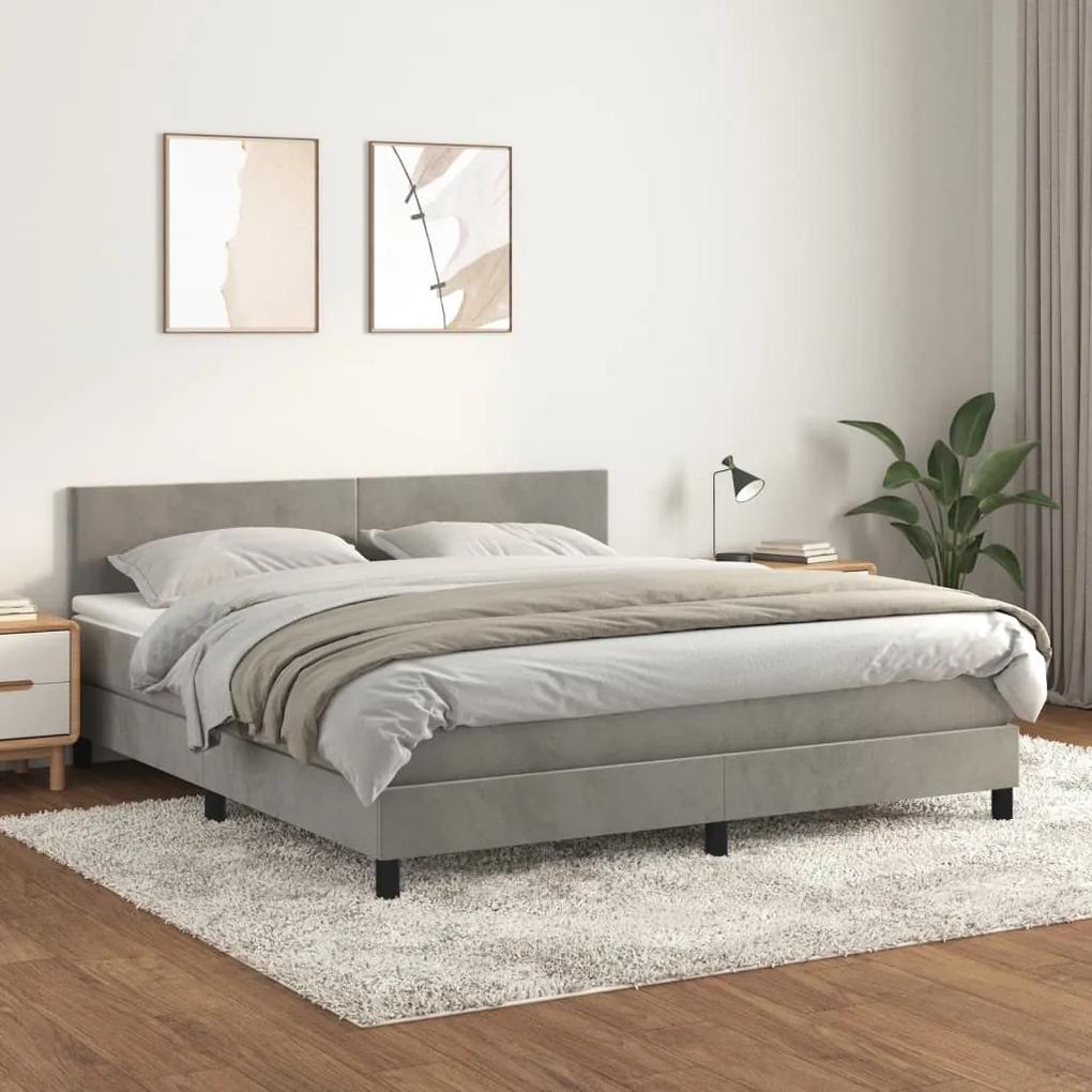 Box spring postel s matrací světle šedá 160x200 cm samet,  3141191