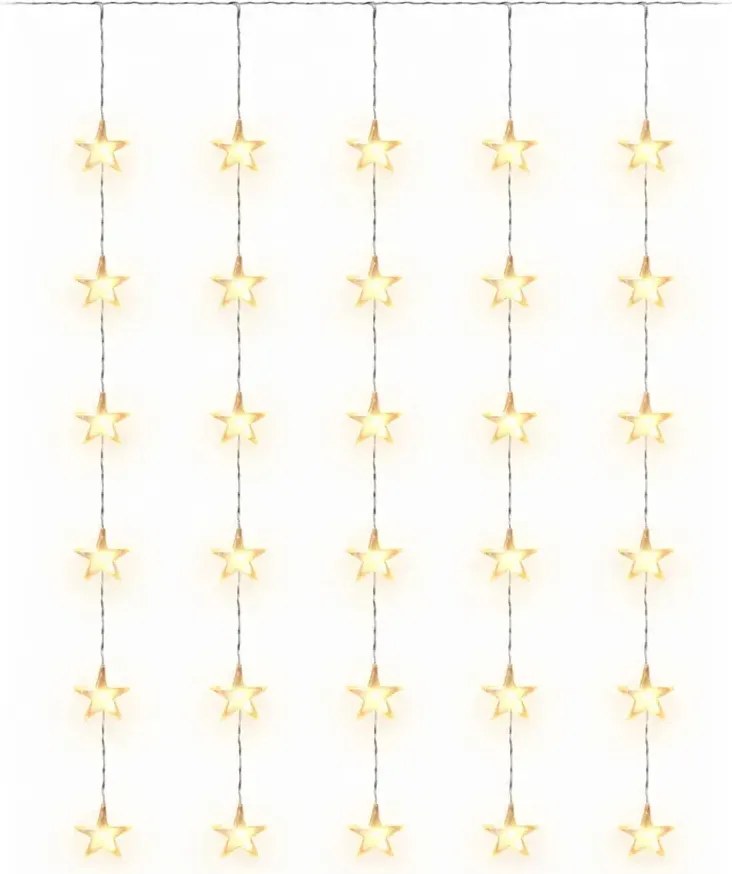 LED vánoční svíticí hvězdy do okna, 120 × 120 cm teple bílá, 30 diod, čirý kabel, IP20 do interiéru, prodlužovací