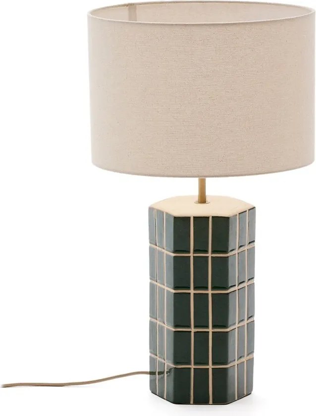Zelená/krémová stolní lampa s textilním stínidlem (výška 61,5 cm) Rue – Kave Home