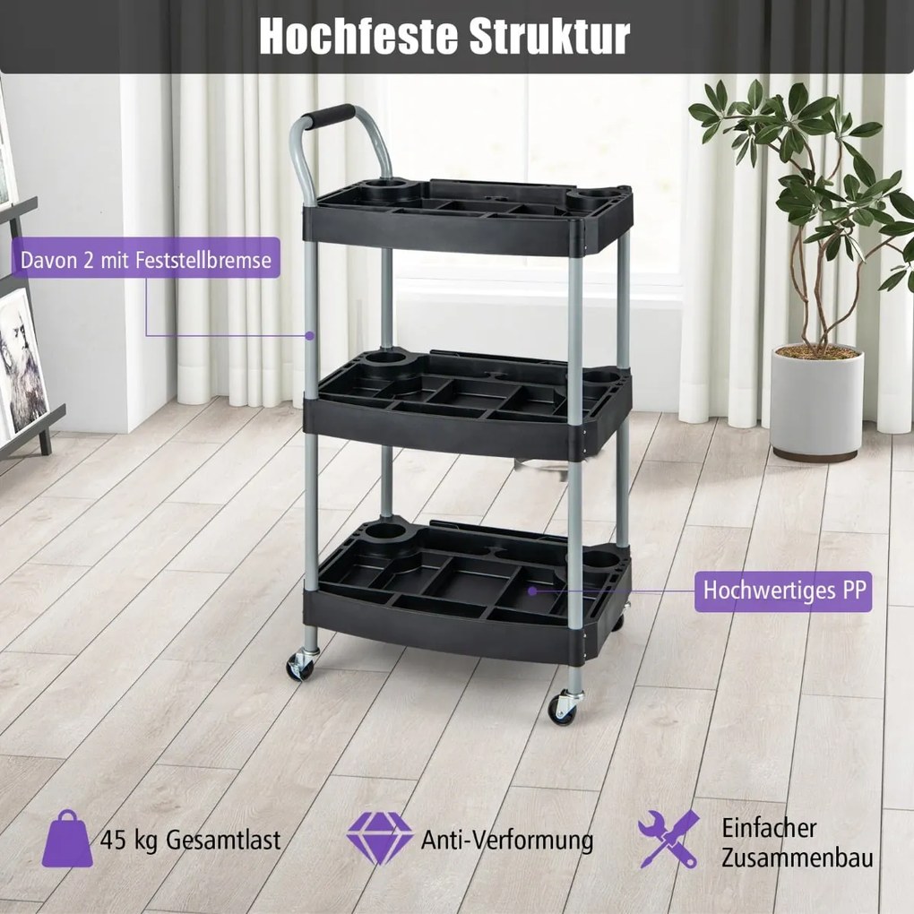 Costway Dílenský vozík s 3 Stupňovaný vozík na nářadí s oddělenými přihrádkami