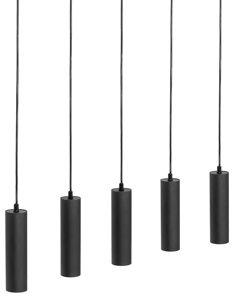 Moderní závěsná lampa černá s dřevěnými 5-ti světly - Jeana