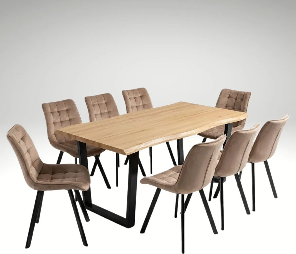 Vikio Jídelní set pro 8 osob 180x90 cm dub noha U béžová židle VJS158-8BE-S