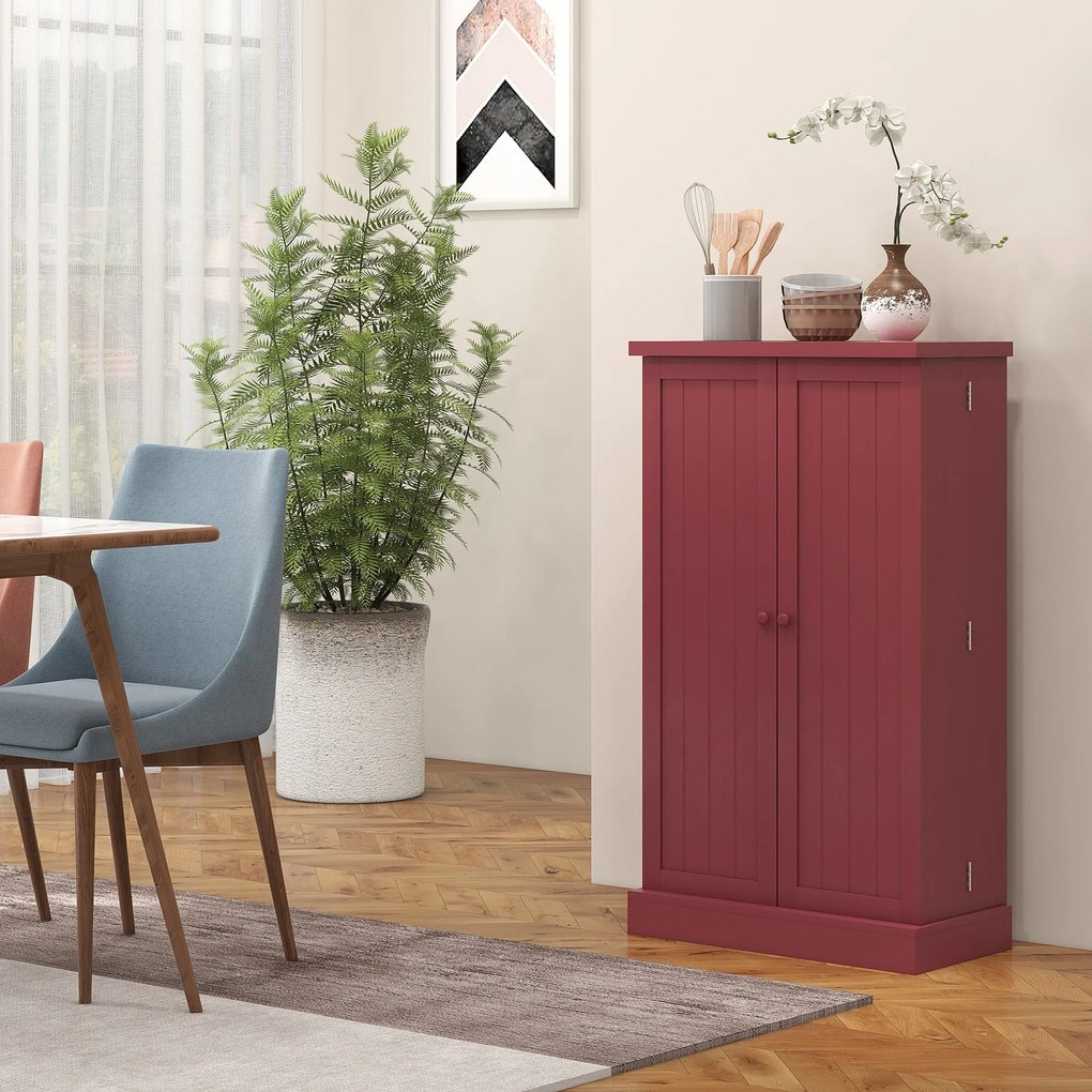 HOMCOM Kuchyňský Buffet Úložný Skříňka 12 Nastavitelných Polic Dveřní Police 60 x 30 x 104 cm pro Obývací Pokoj a Jídelnu v Červeném Dřevě
