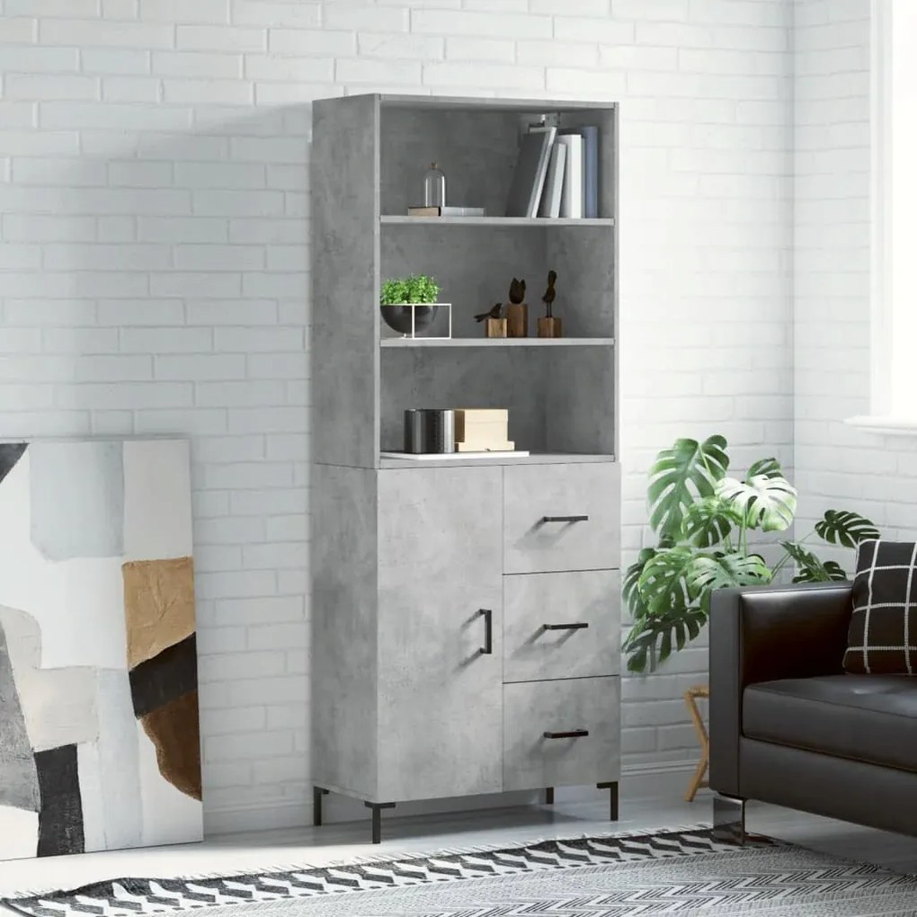 Fionshop 263888320 Skříň highboard betonově šedá 69,5x34x180 cm kompozitn