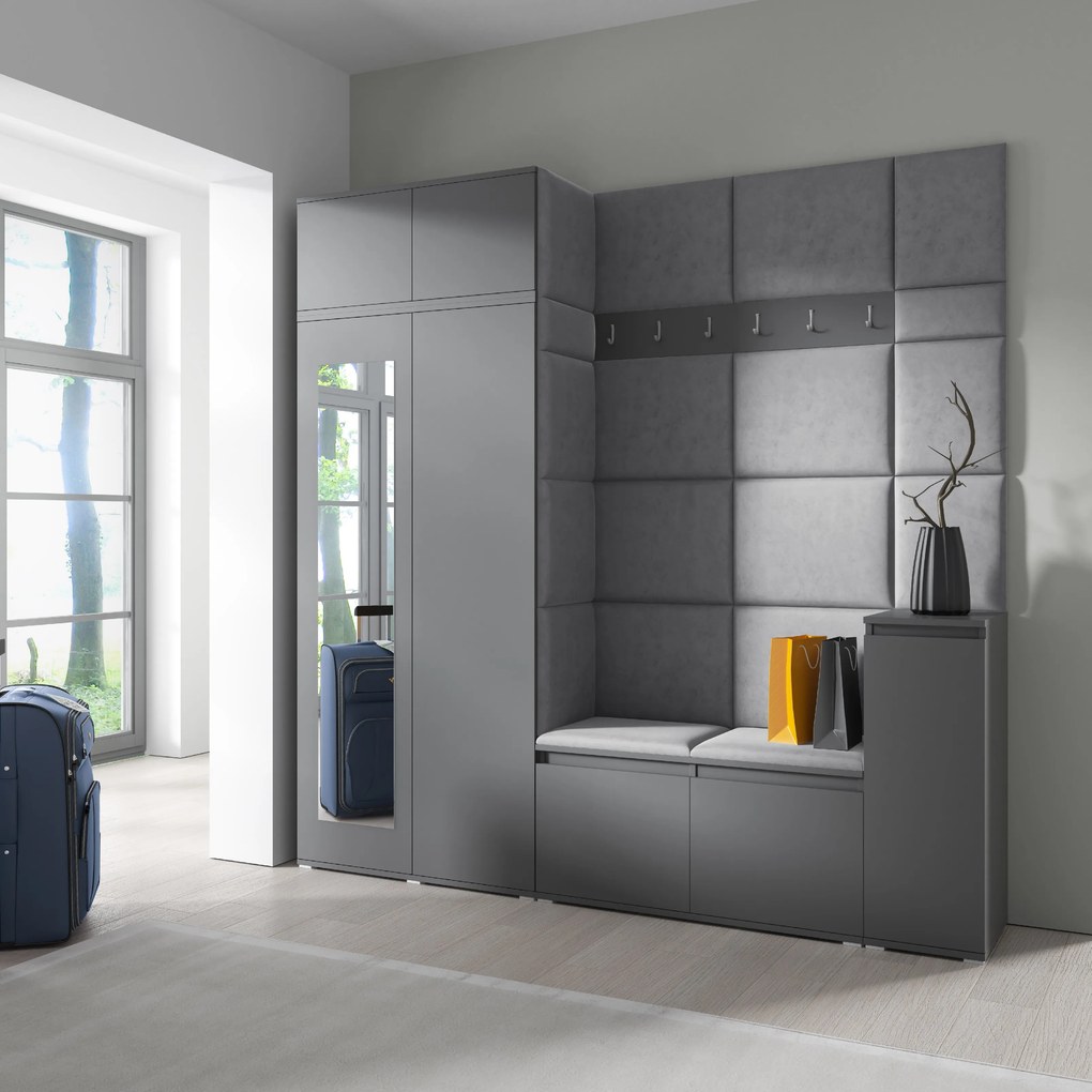 Eka Předsíňová stěna s čalouněnými panely Trinity 26 - Grafit / Tmavá šedá 2315