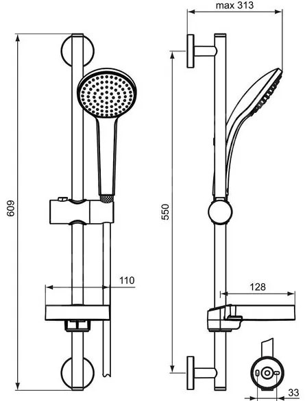 Ideal Standard Idealrain Sprchový set 600 mm M1 s ruční sprchou 100 mm, 1 proud, chrom B9412AA