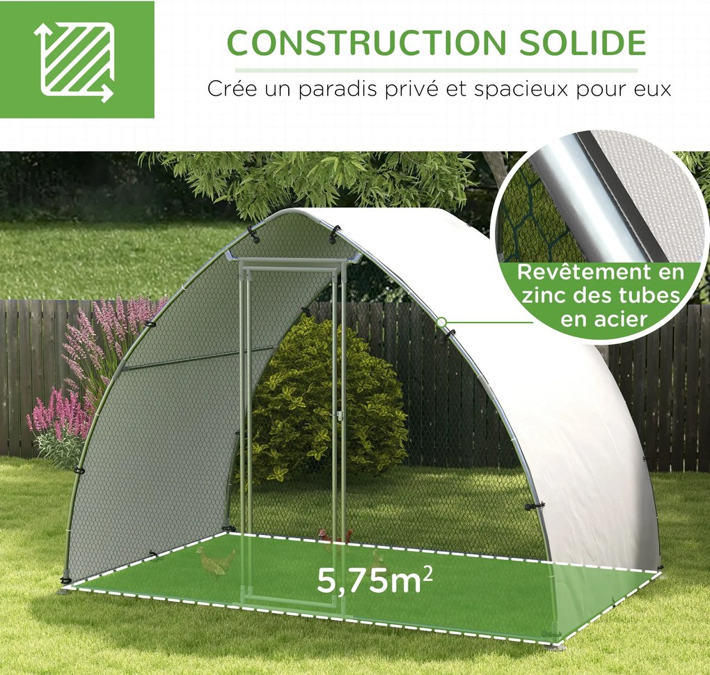 PawHut Velká Kurníková Klientela Pro Kuřata 5.75m² S UV-Ochrannou Střechou, Mřížková Oplocení 3.04D x 1.9Š x 2.2V m, Galvanizovaná Ocel, Zámek Dveře,…