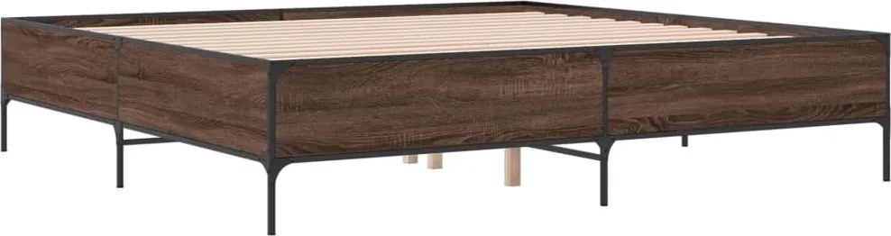 Rám postele hnědý dub 200 x 200 cm kompozitní dřevo a kov 3279781