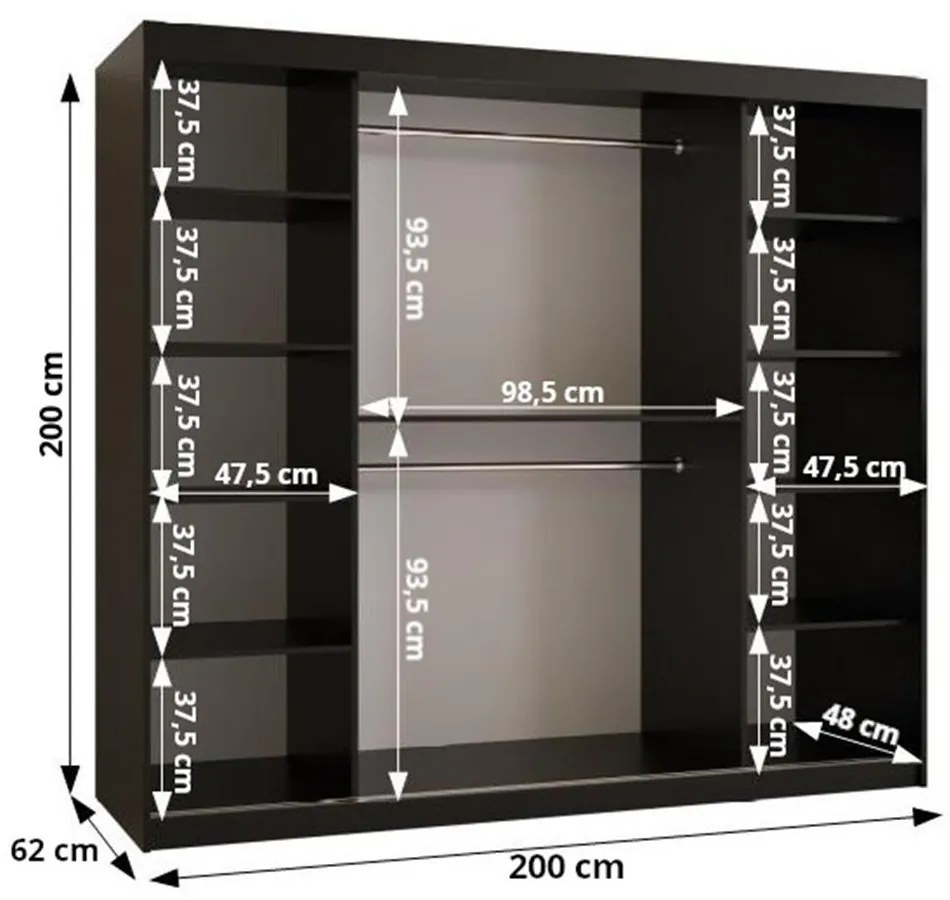 Šatní skříň Kair 1 | 250 cm | černá/jasan světlý