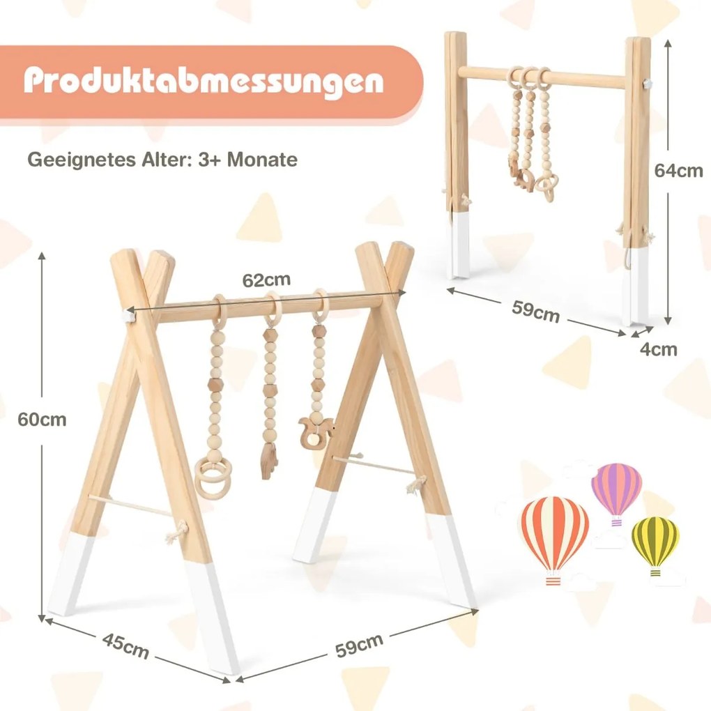 Costway Baby Play Arch Dřevěná hrací hrazda Skládací dětská tělocvična