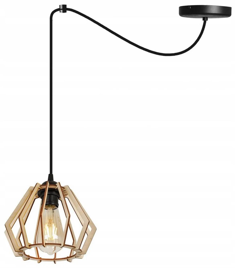 Light for home - Dřevěná závěsná lampa se stínidlem ve tvaru diamantu SPIDER TIMBER 2360/1, E27, Černá