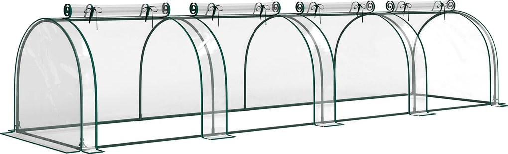 Outsunny Fóliový skleník Skleník s dveřmi Studený rám Rostlinná školka Rostlinný dům Fólie Ocel PVC Transparent 395 x 100 x 80 cm | Aosom