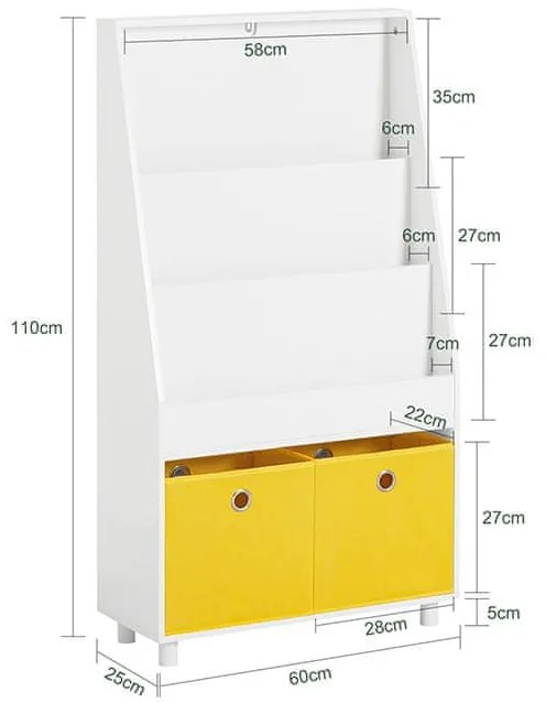 Sobuy SoBuy KMB69-W Police na knihy Dětská police se 2 boxy Úložná police pro děti Nábytek do dětského pokoje Bílá 60x110x25cm