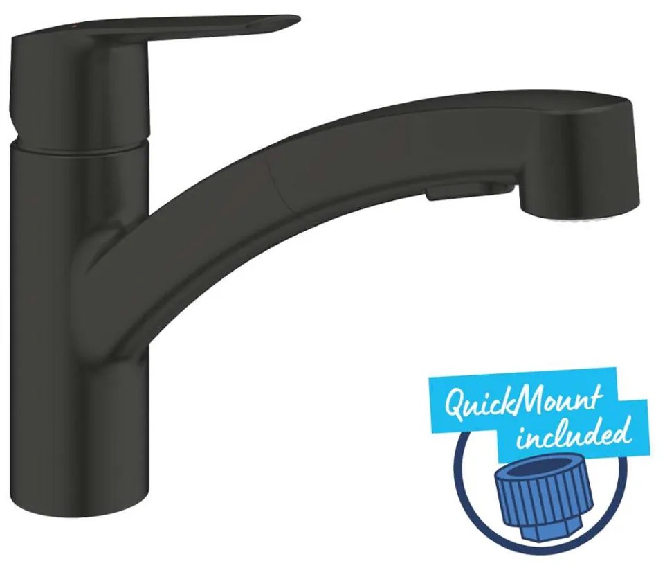 Grohe QuickFix Start - Dřezová baterie s výsuvnou sprškou, matná černá 305312431