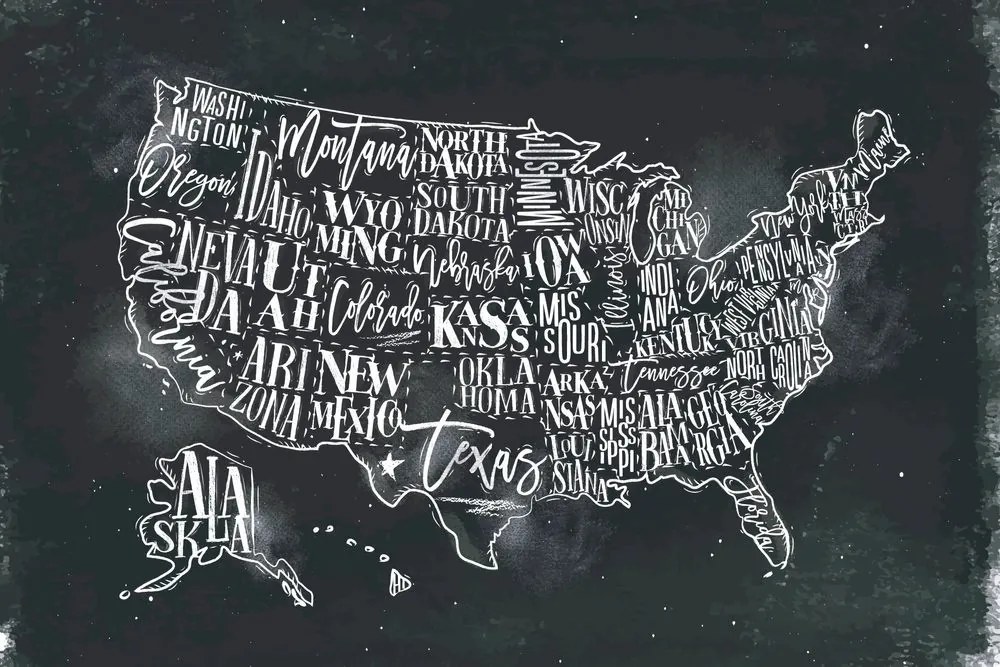 Tapeta naučná mapa USA s jednotlivými státy - 225x150 cm