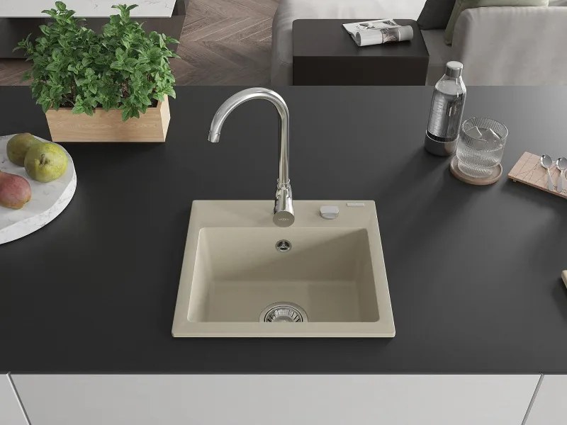 Mexen Milo granitový dřez 1-komorový 435 x 410 mm, béžový, sifon chrom - 6505441000-69