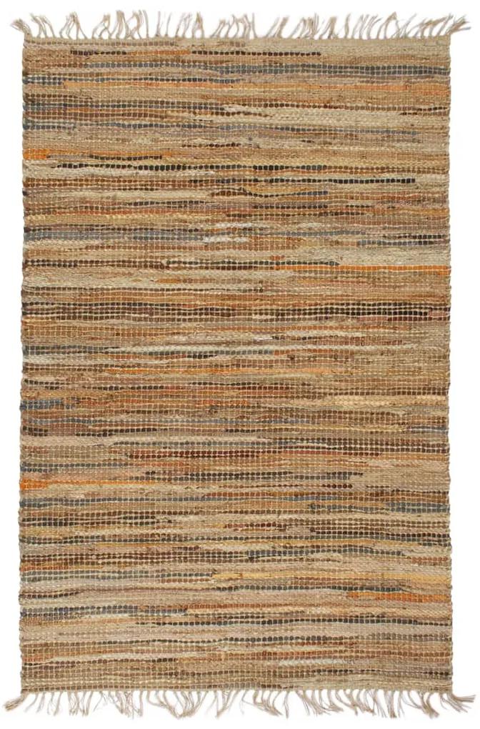 133983 vidaXL Ručně tkaný koberec Chindi kůže juta 160 x 230 cm bronzový