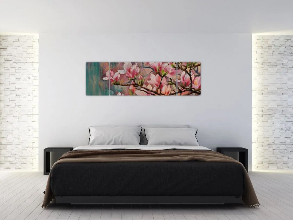 Obraz - Olejomalba, Rozkvetlá sakura (170x50 cm)