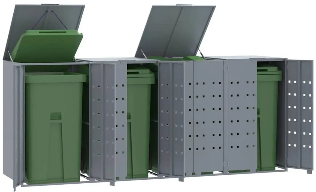 Box na 4 popelnice šedý 276 x 79 x 117 cm ocel 3279989