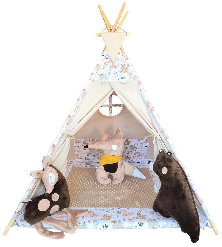 Stan teepee pro děti se zvířátky Liška (Stan Teepee + 3 polštářky ...