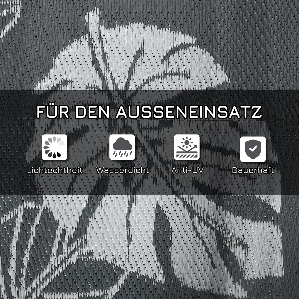 Outsunny venkovní koberec z plastu odolný proti povětrnostním vlivům 182x274cm oboustranný design pro balkon terasu šedá bílá | Aosom.de