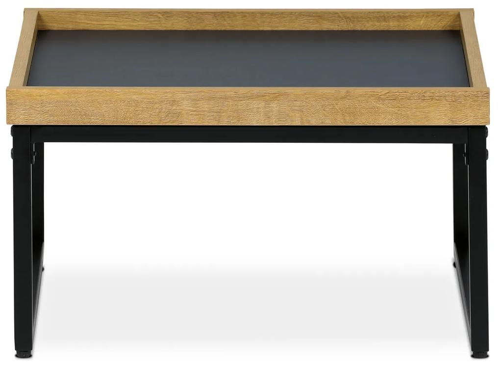 AUTRONIC Stůl konferenční, MDF deska šedá s dekorativní hranou divoký dub, černý kov. CT-612 OAK