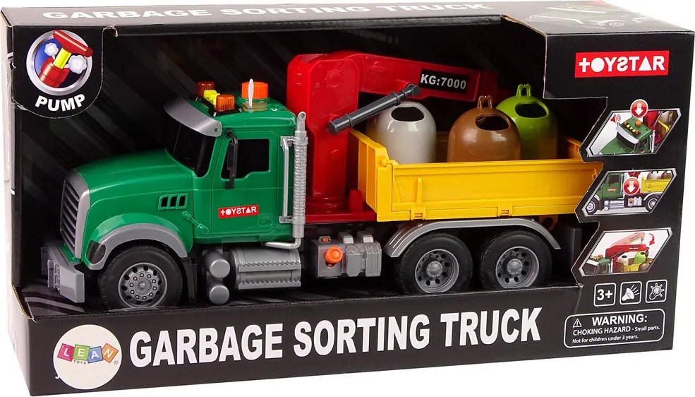 LEAN Toys Nákladní auto, jeřáb, doprava, odpadkový koš, zvuk