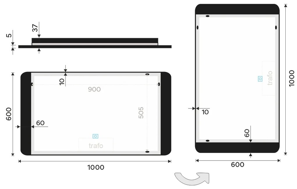 Nimco Černé LED zrcadlo 1000x600 s dotykovým senzorem - ZPC 42004V-90
