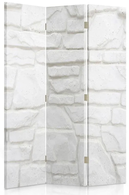 Ozdobný paraván Bílá stěna - 110x170 cm, třídílný, obustranný paraván 360°