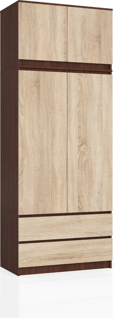 Šatní skříň s nástavbou S90 2D2SZ wenge/dub sonoma