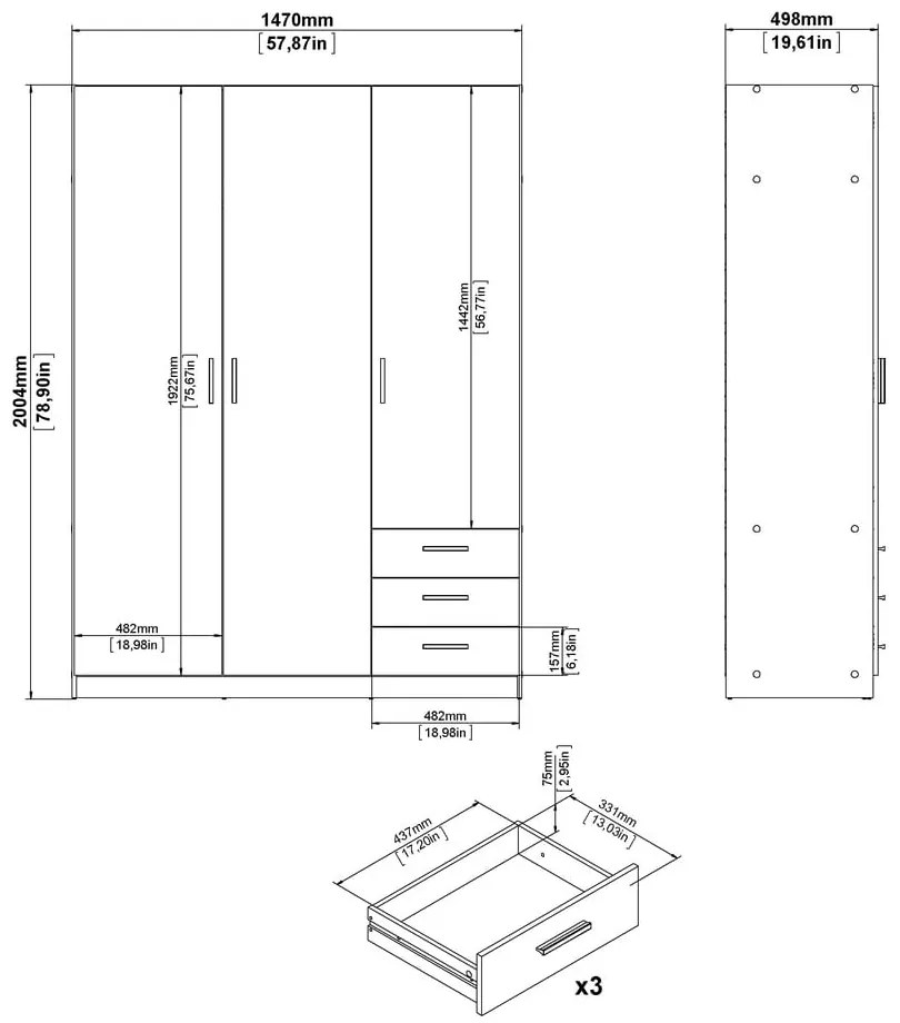 Bílá šatní skříň 147x200 cm Sprint – Tvilum