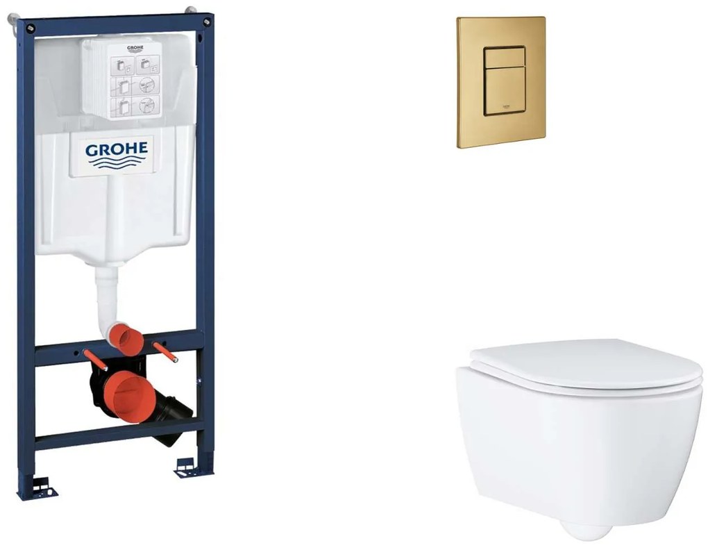Grohe Rapid SL - Set předstěnové instalace, klozetu, sedátka SoftClose a tlačítka Skate Cosmopolitan, kartáčovaný Cool Sunrise SANI11BB4136