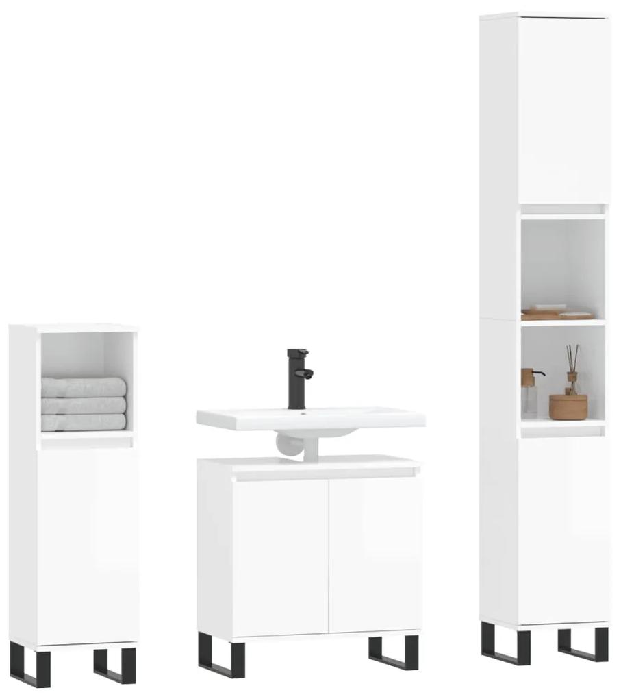 3dílný set koupelnových skříněk lesklý bílý kompozitní dřevo,  3187799