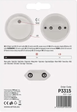 LED noční světlo EMOS P3315 s fotosenzorem do zásuvky