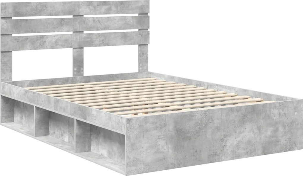 Rám postele s čelo Beton 140 x 200 cm Masivní borové dřevo 3411410