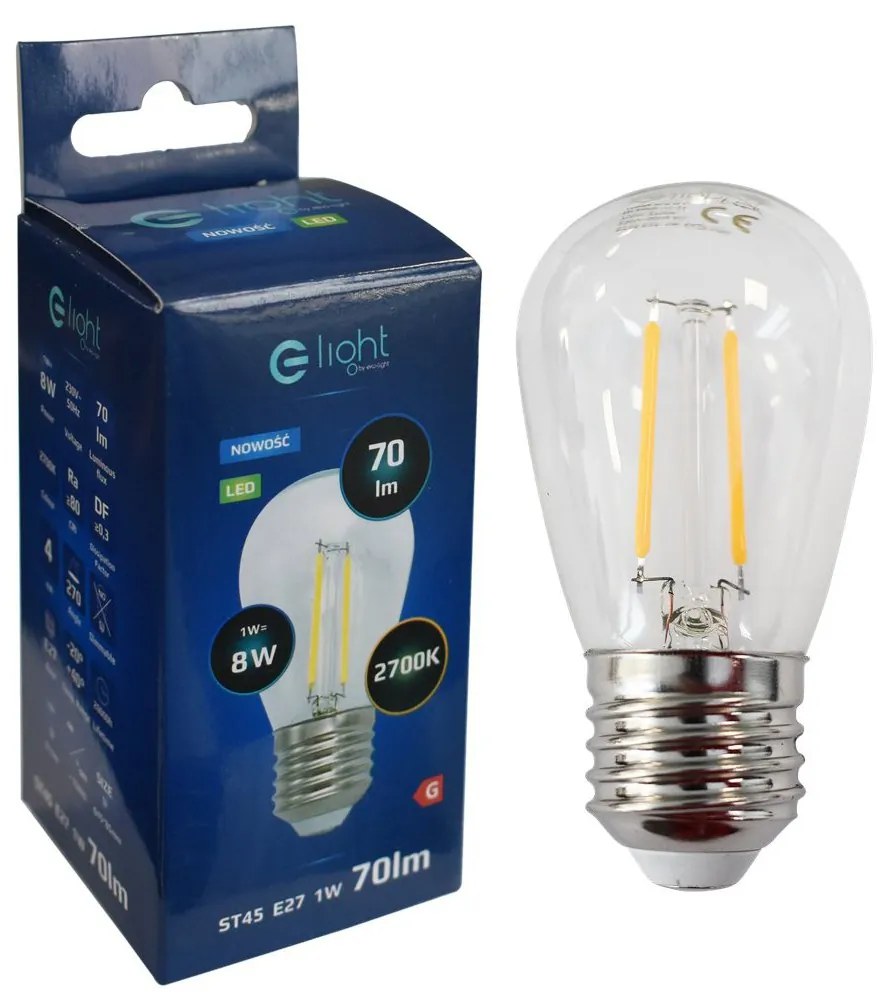 Dekorační LED žárovka E27 teplá 2700k 1w 70 lm