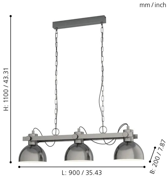 Eglo 43168 - Lustr na řetězu LUBENHAM 3xE27/28W/230V