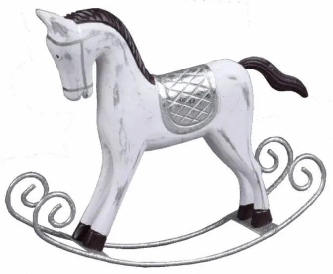 Houpací kůň bílý se stříbrnými detaily 30x25 cm