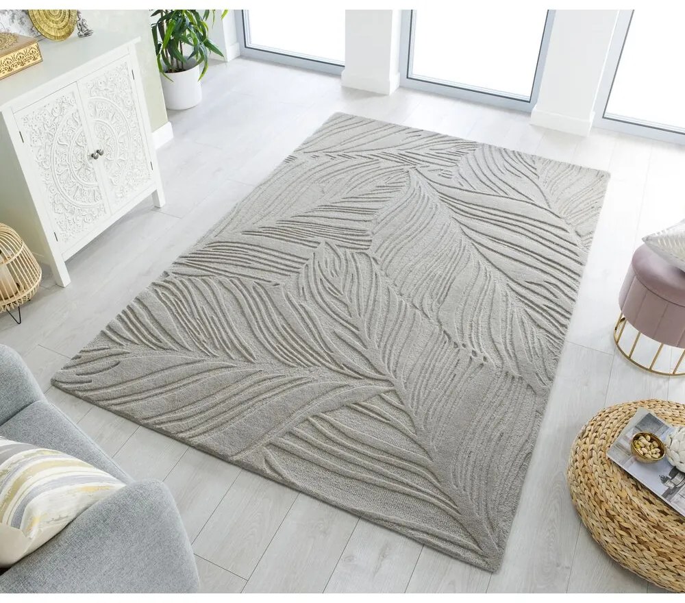Flair Rugs, Kusový koberec Solace Lino Leaf Grey, 200x290, šedá, ložnice