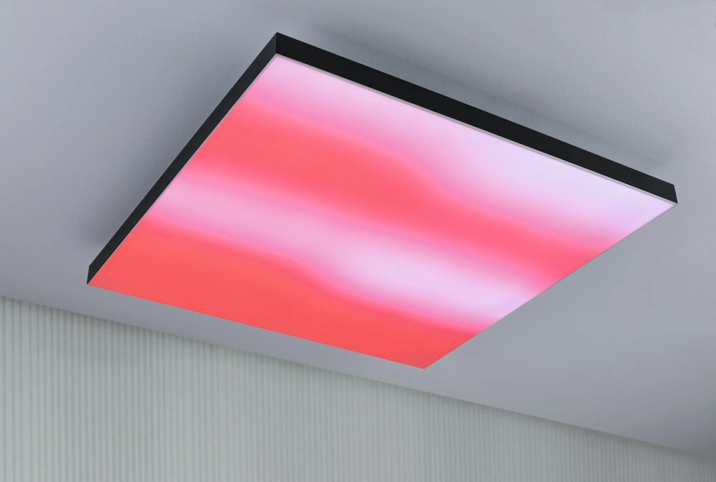 Paulmann 79909 Velora, černý subtilní stropní LED panel Rainbow dynamic RGBW, 31W LED 3000-6500K, 59x59cm, dálkové ovládání