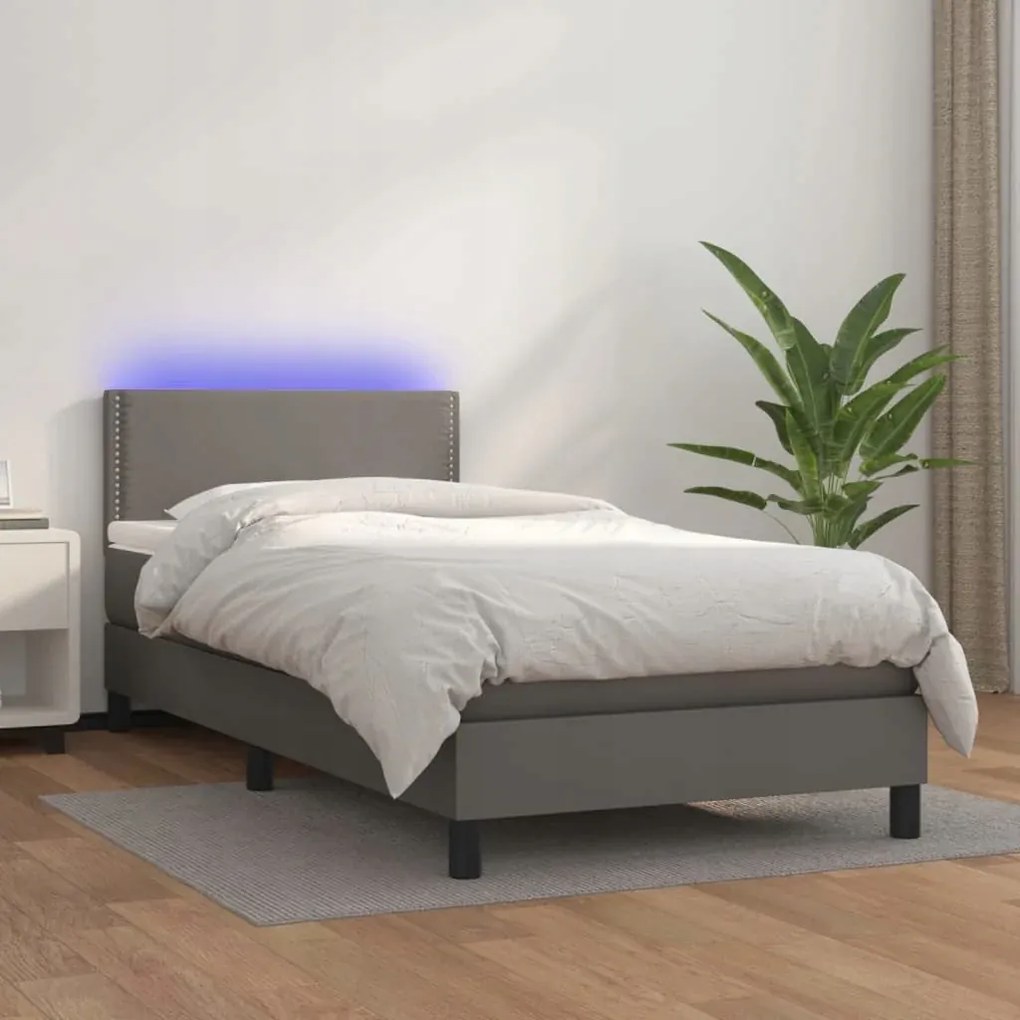 Box Spring Postel S Matrací A Led Šedá Umělá Kůže Šedá Hladké s hřebíky 8