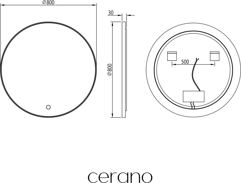 CERANO - Koupelnové LED zrcadlo Velo, kovový rám - černá matná - Ø 80 cm