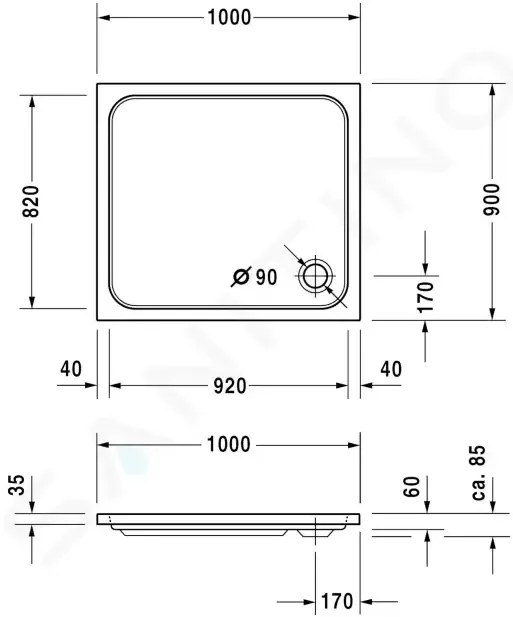 DURAVIT - D-Code Sprchová vanička 1000x900 mm, alpská bílá (720107000000000)